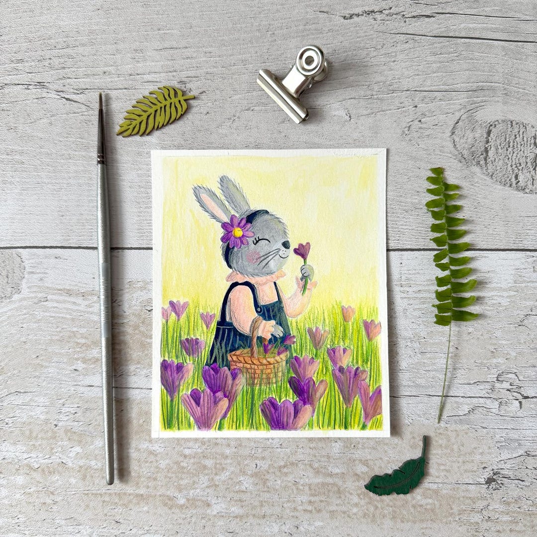 Original Rabbit Painting | Spring Art | Gouache Painting | Rabbit ...