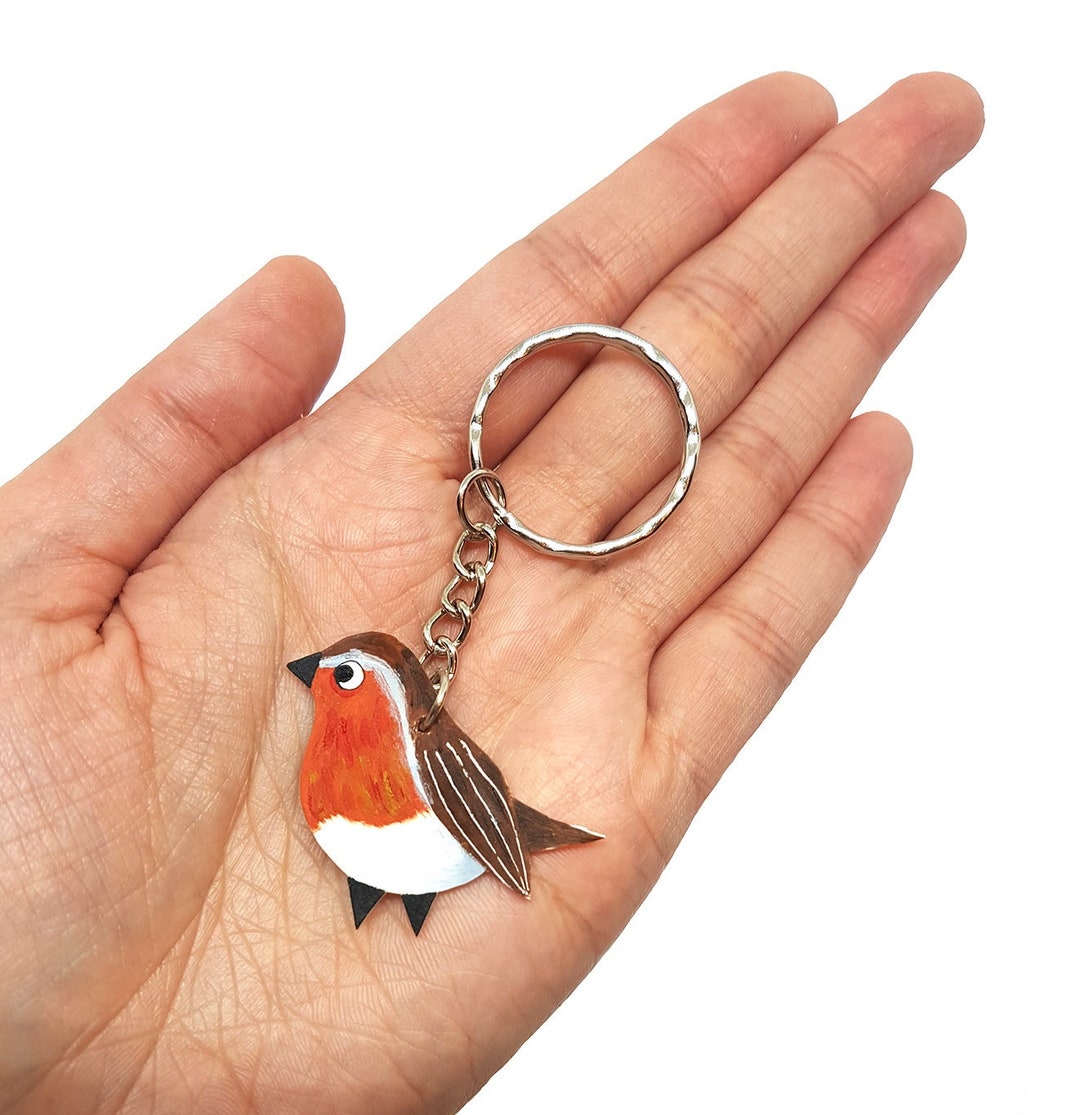 Robin Bird Keyring | Handpainted | Keychain | Robin Illustration - Etsy