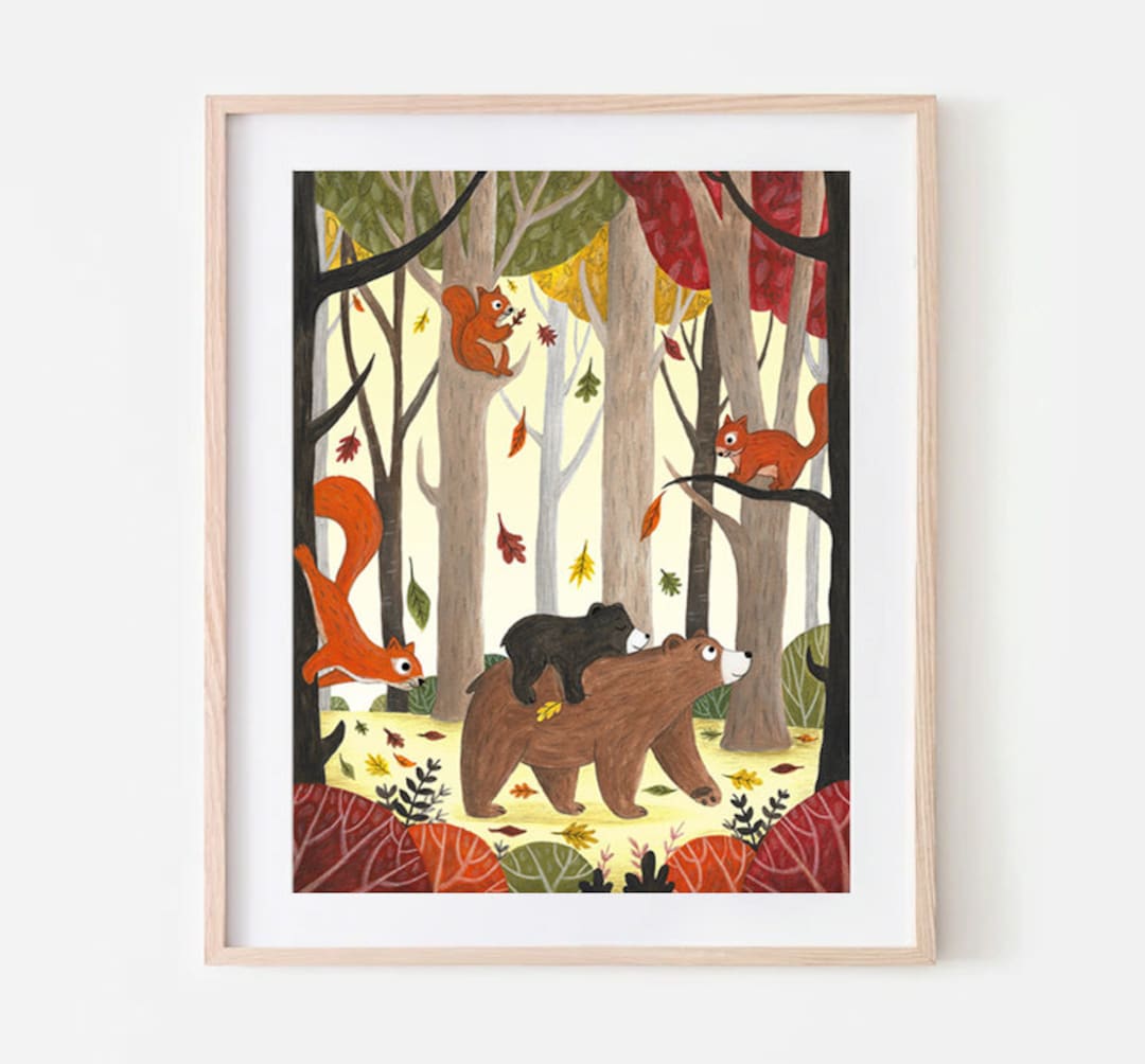 Bear Print | Autumn Woodland | Childrens Wall Art | Nursery Decor ...