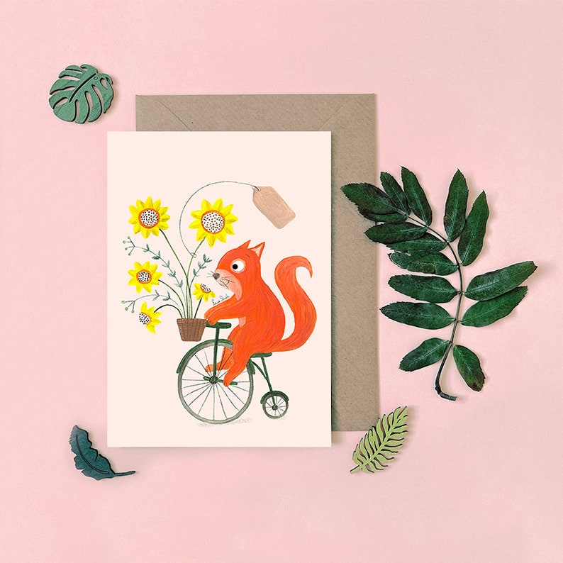 Squirrel Card Blank Card Sunflower Card Squirrel Lovers - Etsy