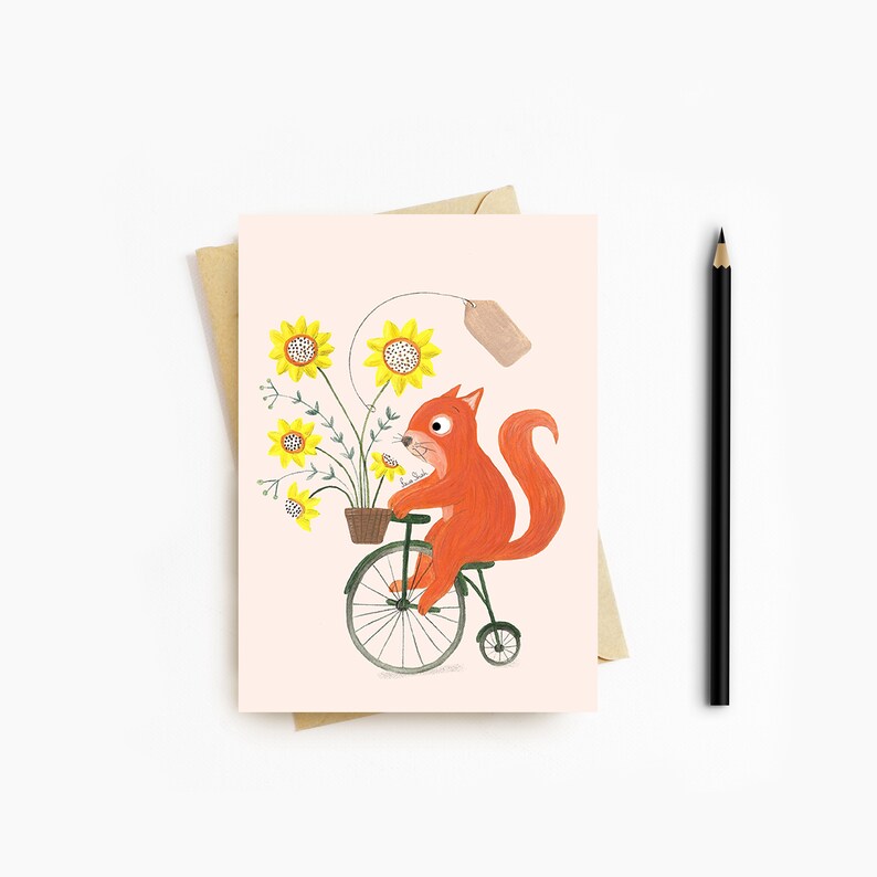 Squirrel Card Blank Card Sunflower Card Squirrel Lovers - Etsy