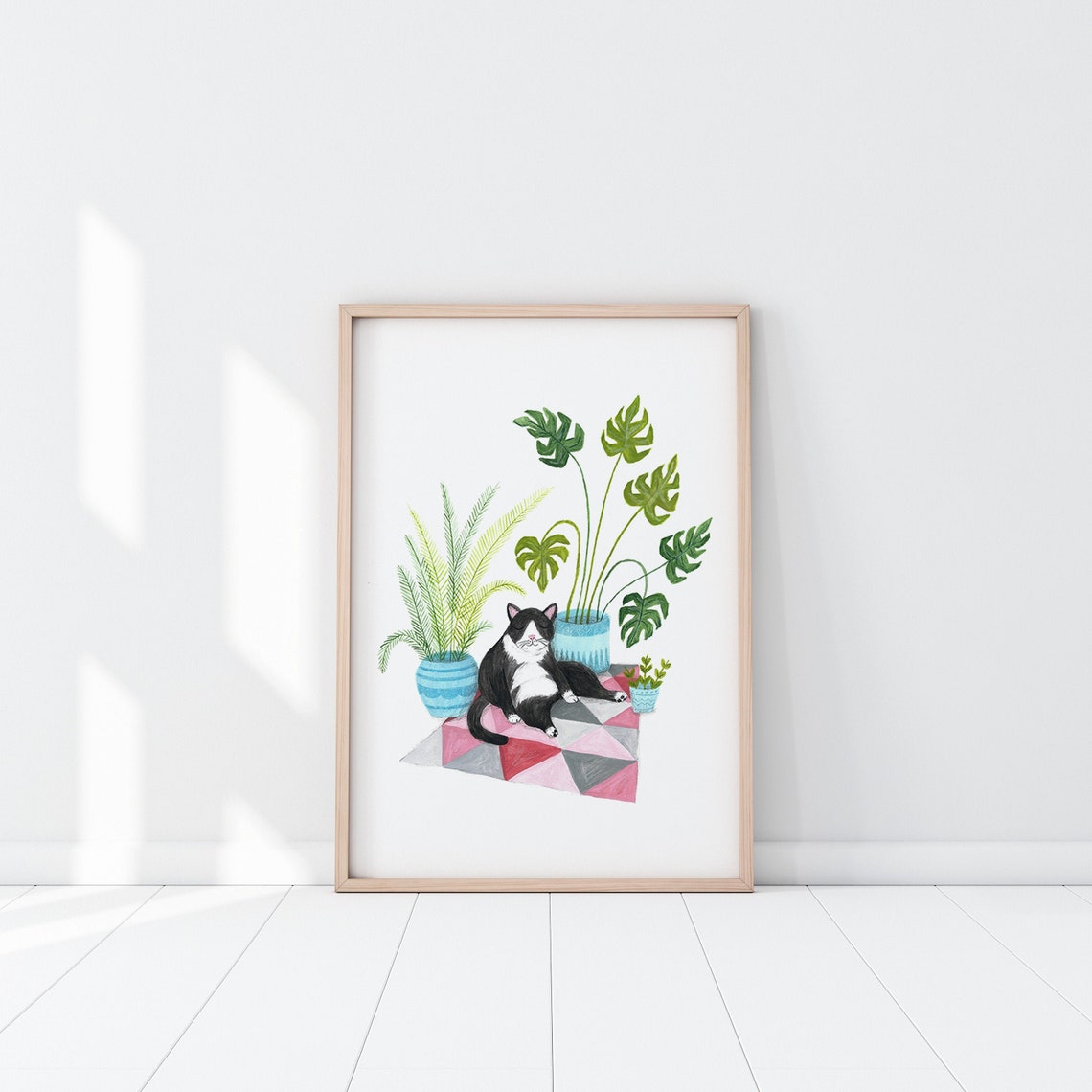 Cat Print Tuxedo Cat Cat Illustration Plant Cat Plant - Etsy