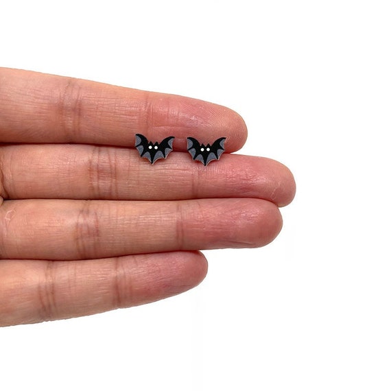 Very Tiny Bat Earrings Handpainted Spooky Halloween - Etsy