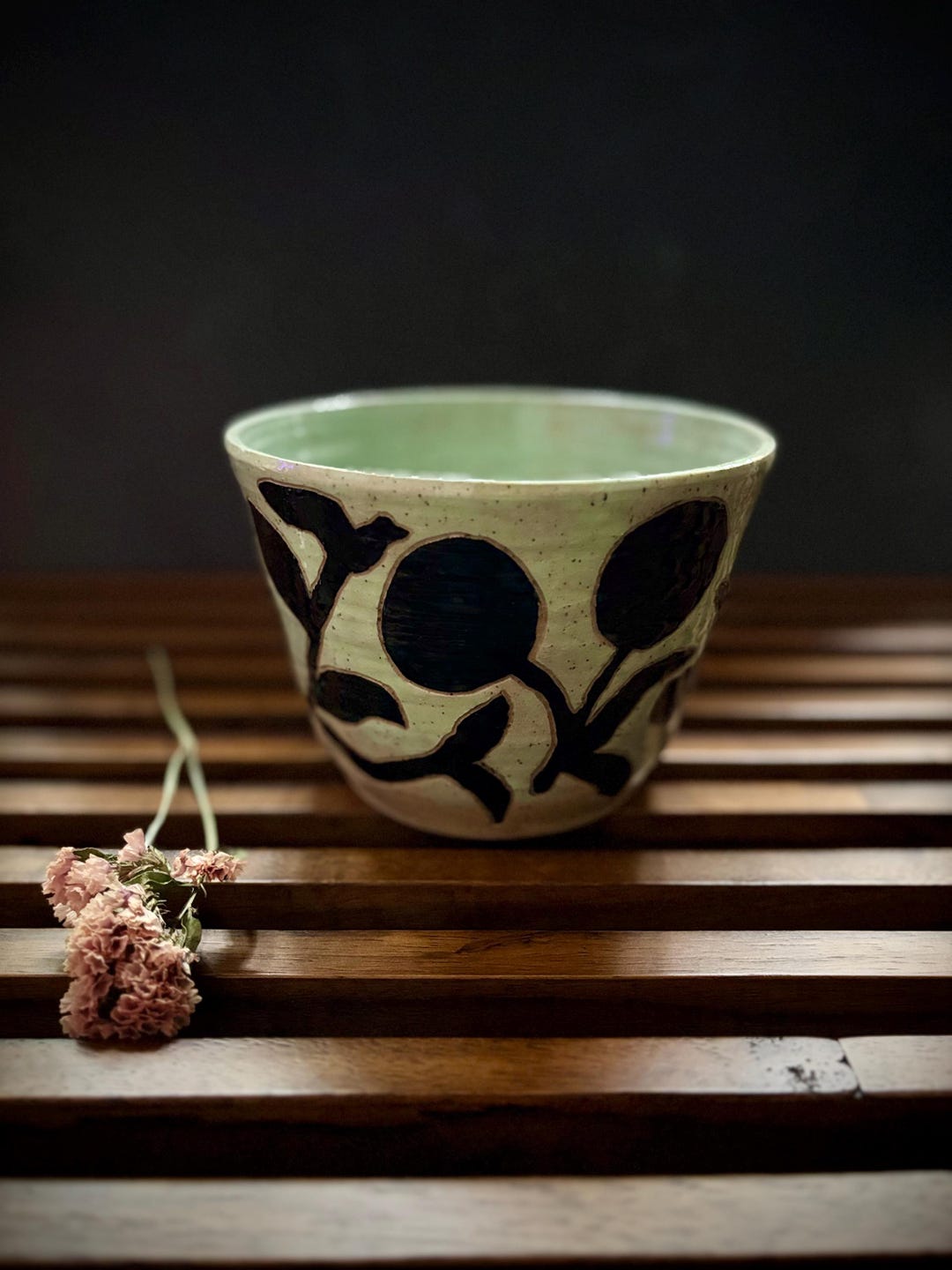 Handcrafted Ceramic Planter Hand-painted and Carved Wheel-thrown ...