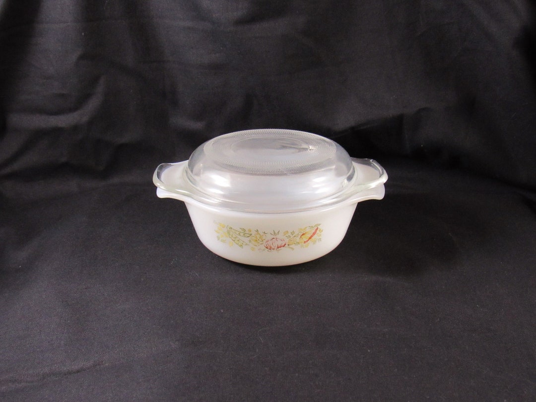 Vintage Fire King Casserole Dish: Vegetable Harvest Pattern, Mid ...