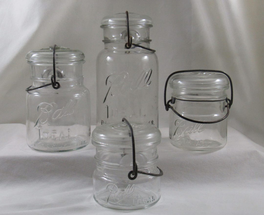 Vintage Ball Ideal Canning Jars Set of 4 With Wire Bail, Rustic Home ...