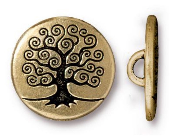 2 Vintage Tierracast Buttons, Brass Tree of Life Design, Antiqued ...