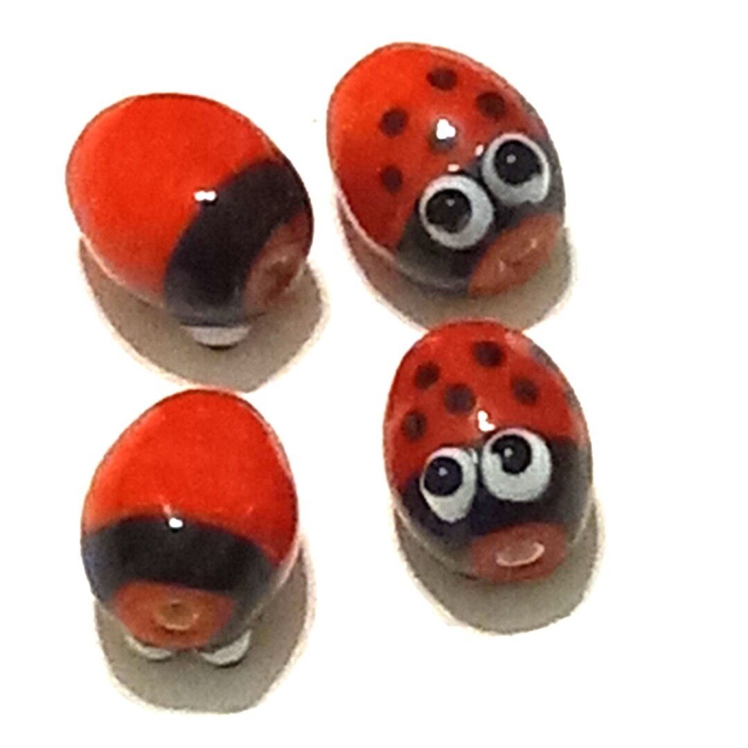4 Cute Ladybug Beads, Resin Beads, Fun Red Ladybug Beads, 1mm Red and ...