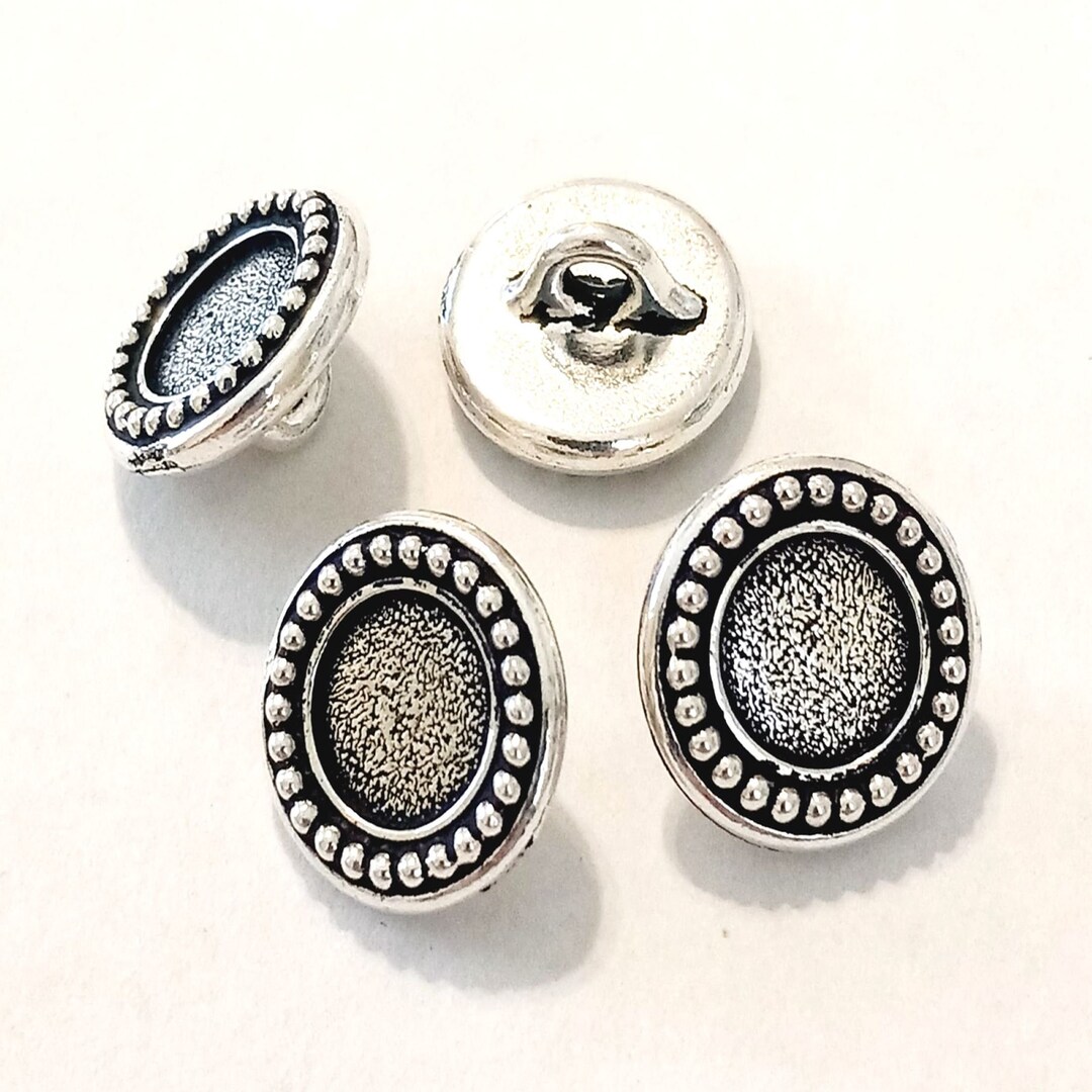 10 Tierracast Beaded Bezel Buttons, No Stone, Antique Silver Buttons ...