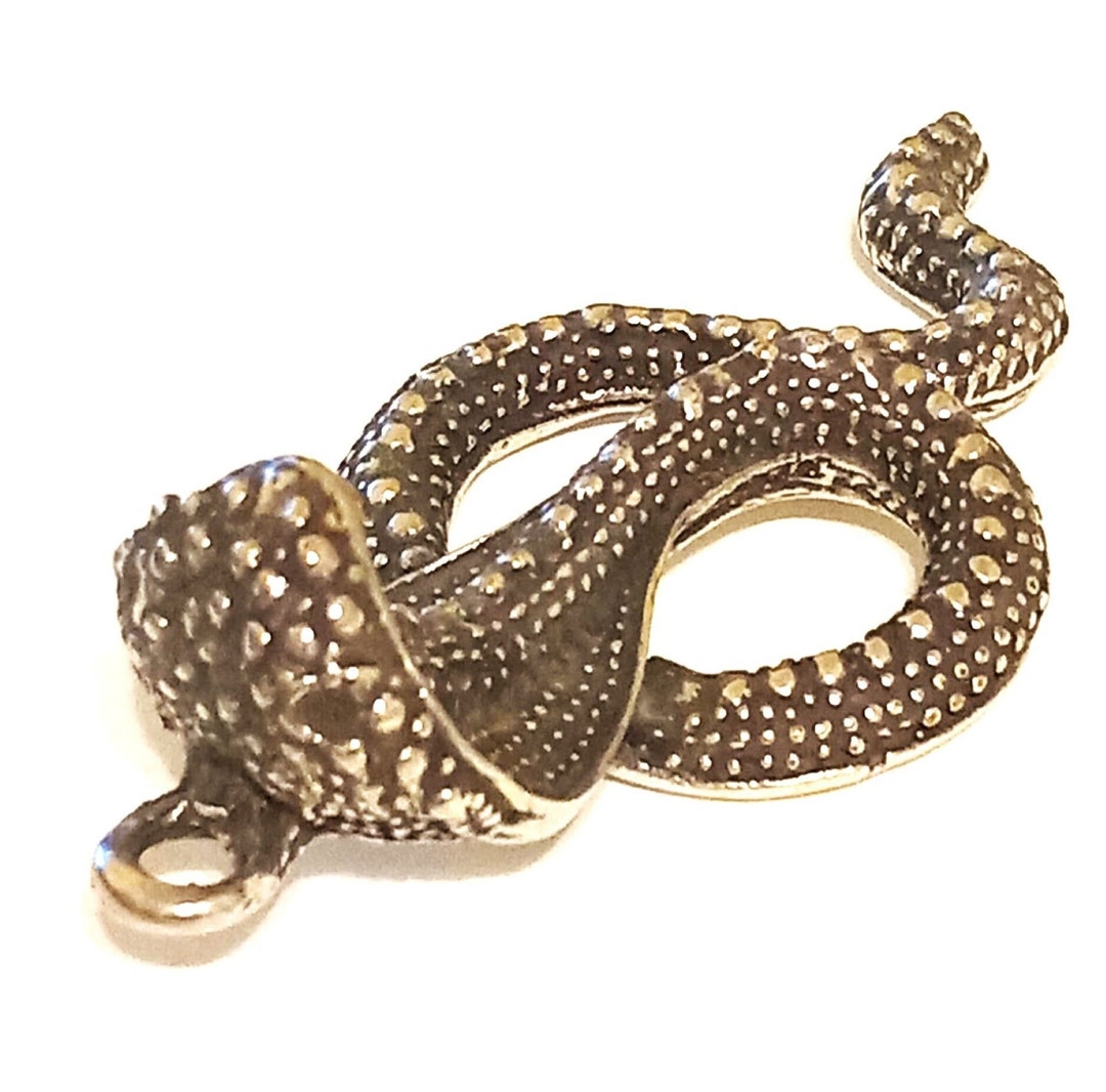 1 Large Vintage Antique Silver Snake Pendant, Studded Cobra Snake ...