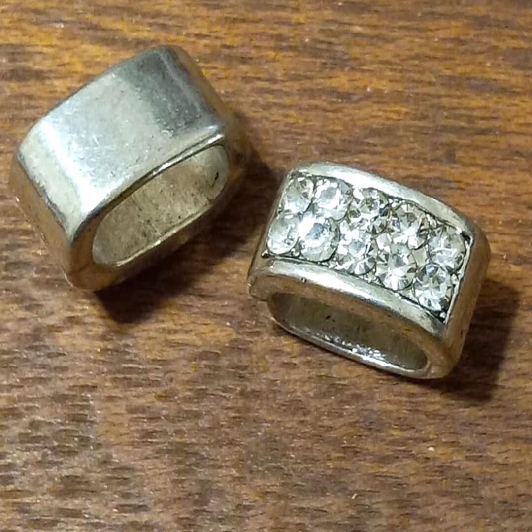 2 Silver Rhinestone Sliders, Clear Rhinestone, Silver, Half Round Bead ...