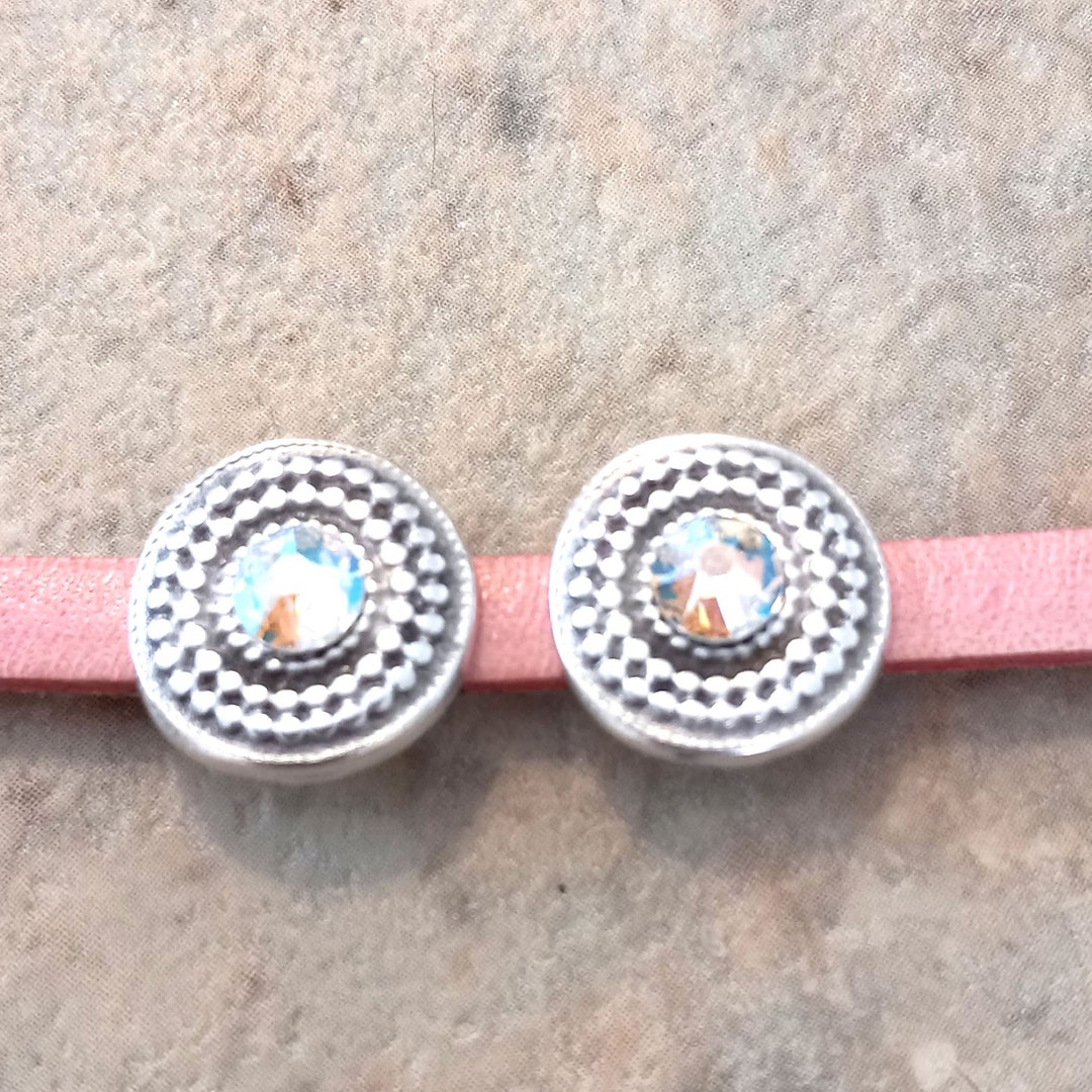 2 AB Swarovski Radiant Circle Sliders, 5mm Flat Sterling Silver Plated ...
