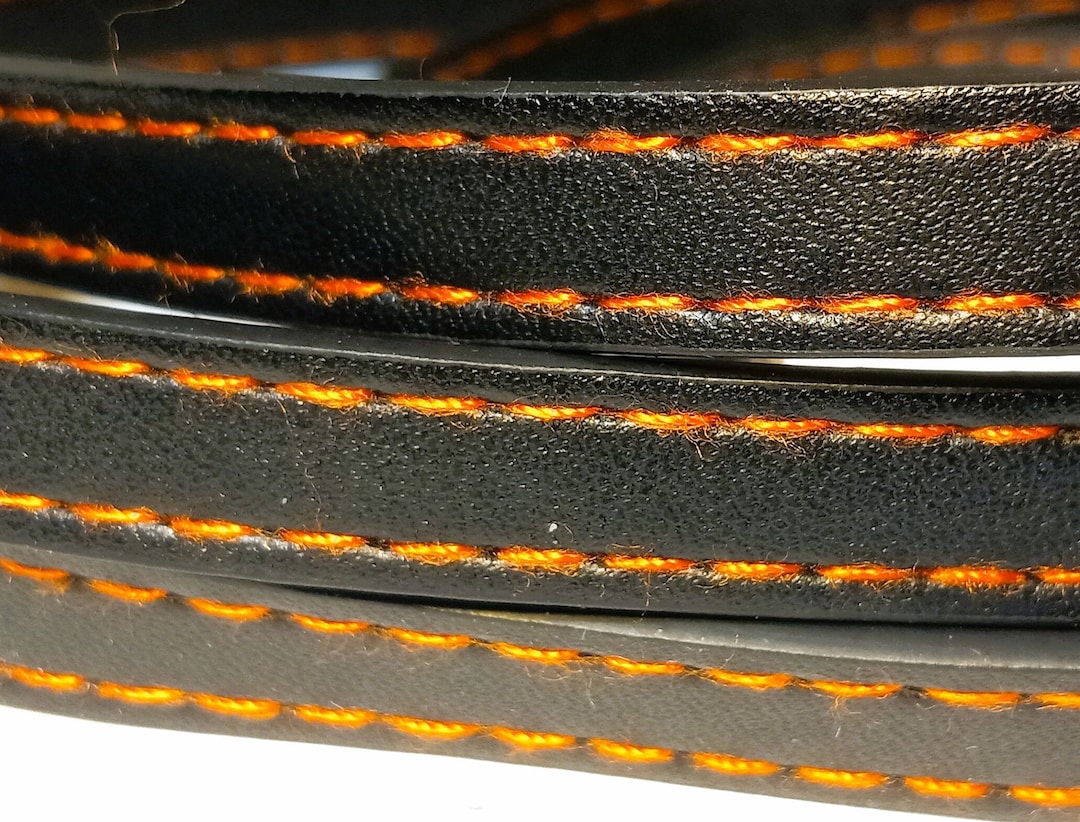 Per 8 10mm Flat Black Double Stitched, Orange Stitching, 10mm Flat ...