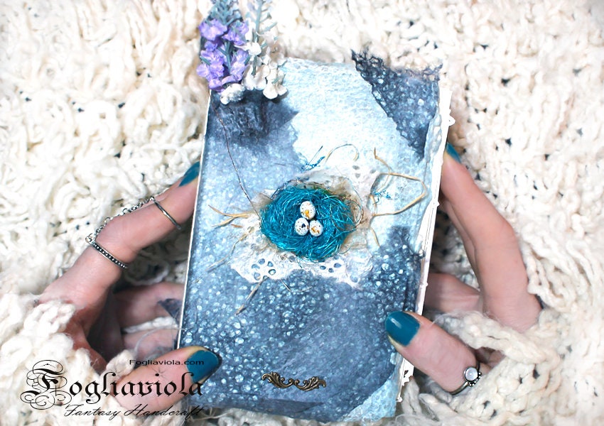 FAIRY JOURNAL Bird NEST Enchanted Diary Blue Easter Junk Scrap Fantasy ...