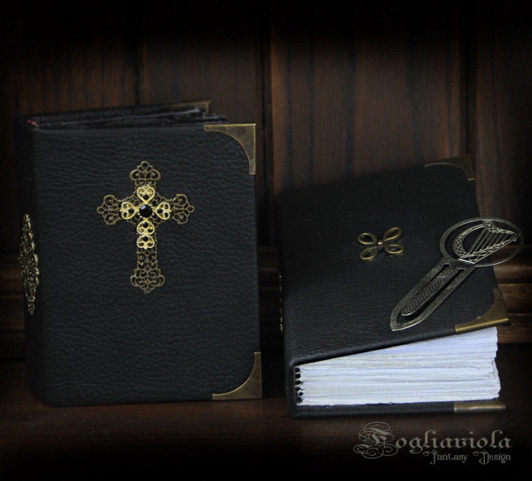 COMPENDIUM Monk BLACK BOOK Bag Diary Roman Cross Fake Leather Black ...
