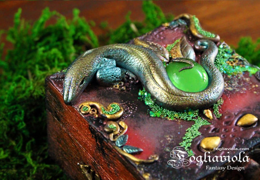 BOX With LIZARD Trinket Green Home Ethnic Case Decor Gecko Chest ...