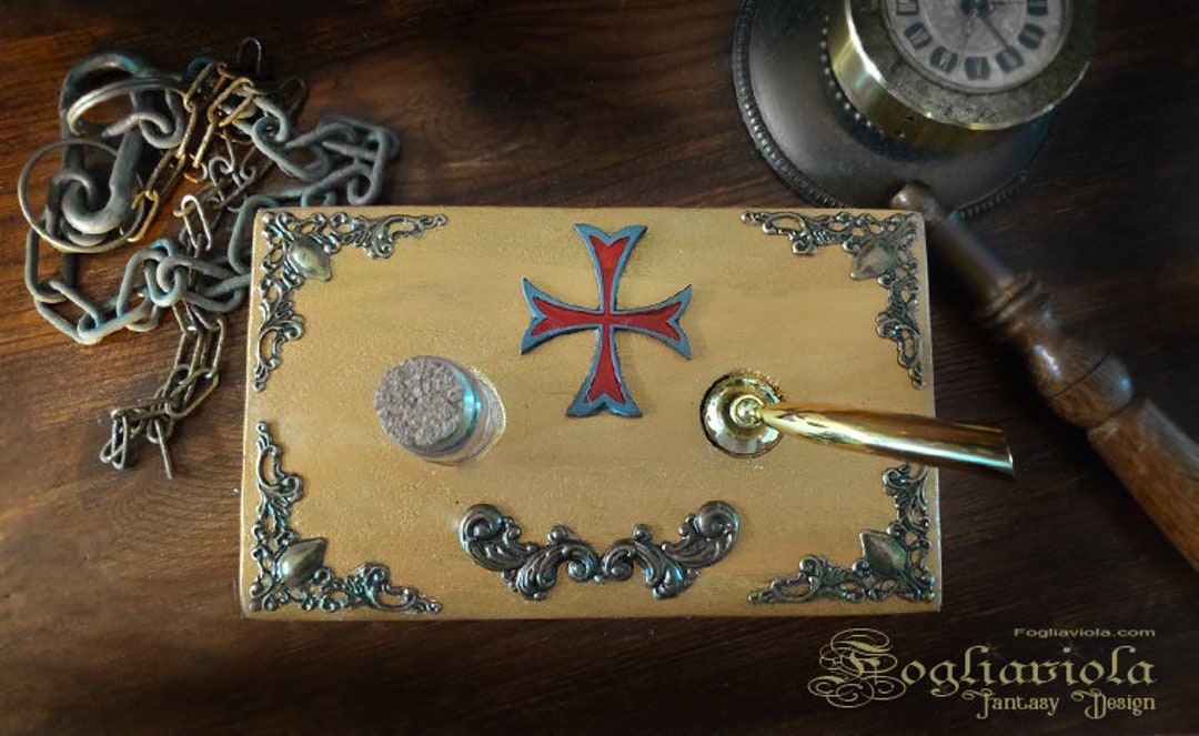DESK SET Warrior Knight TEMPLAR Office Italian Wood Desk Set Inkstand ...