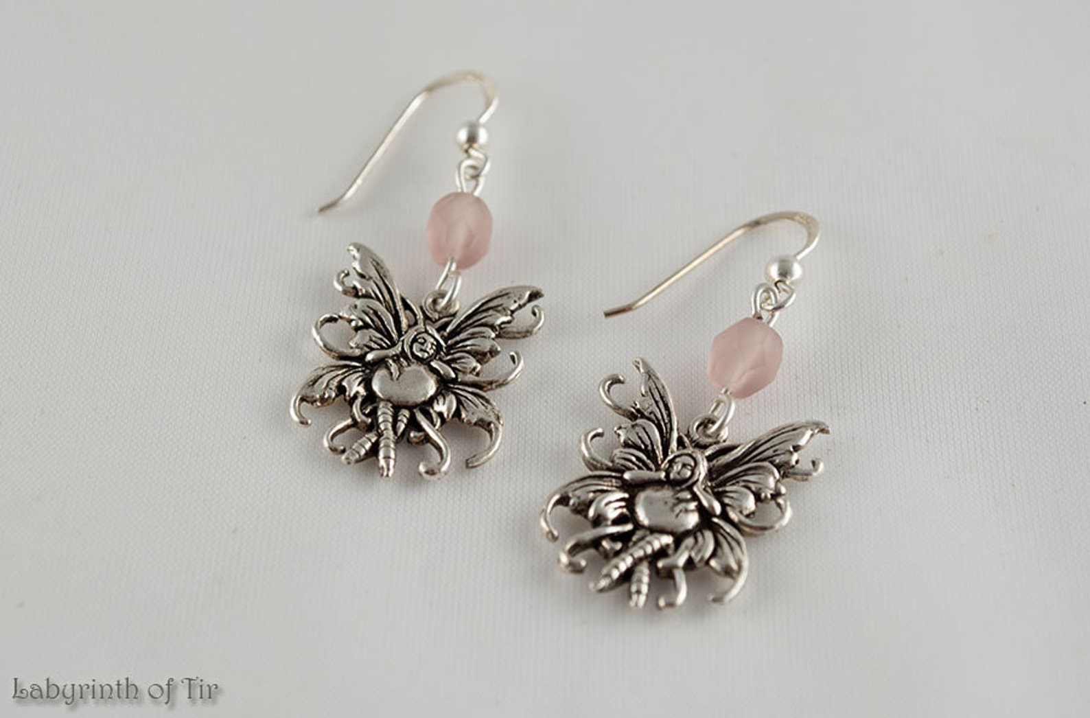 Fairy Earrings in Sterling Silver , Fairy Charms, Pink Bead, Amy Brown ...