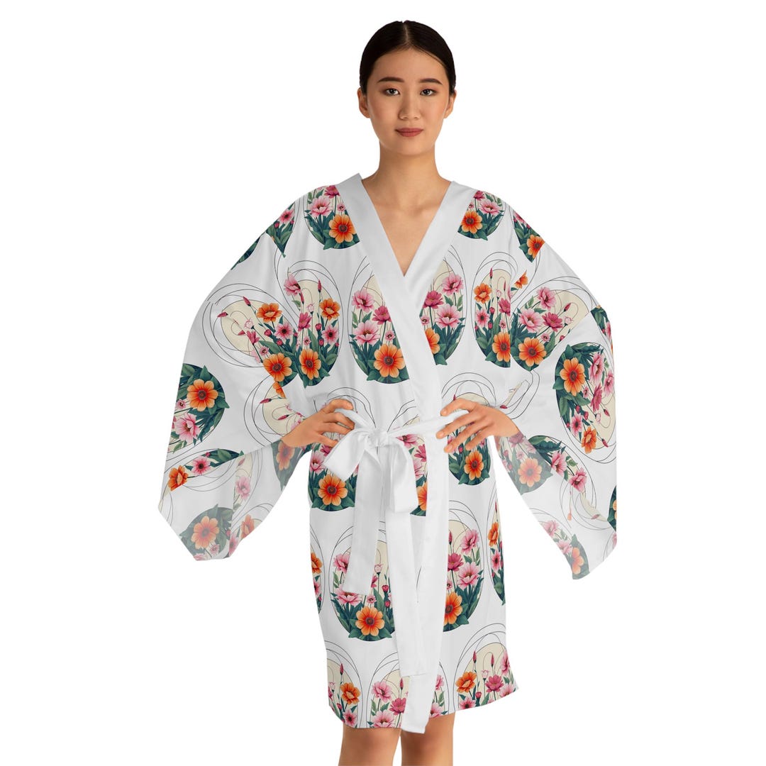 Kimono Robe, Floral Design, Spring, Romantic Robe - Long Sleeve Wrap ...