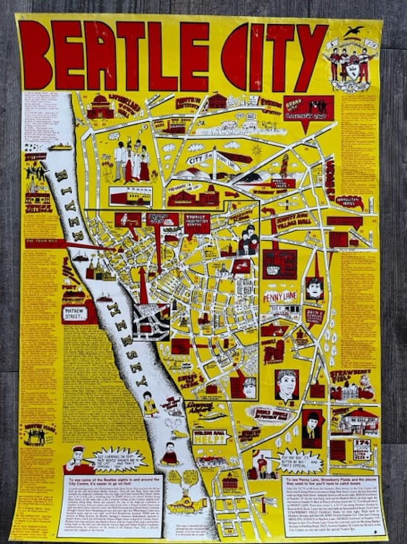 RARE! Original Beetles Poster 1985 "beatle City” Map of Liverpool 67 ...