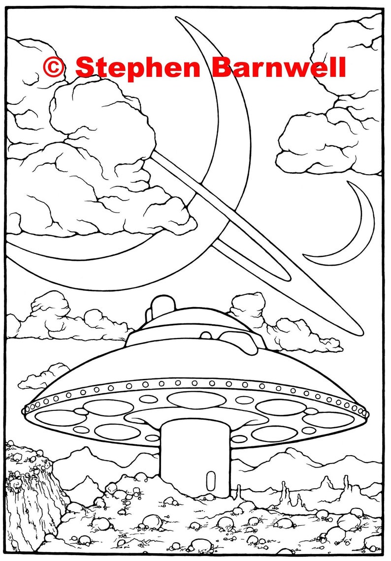 Sci Fi Coloring Page Flying Saucer Adult Coloring Pages Etsy Ireland