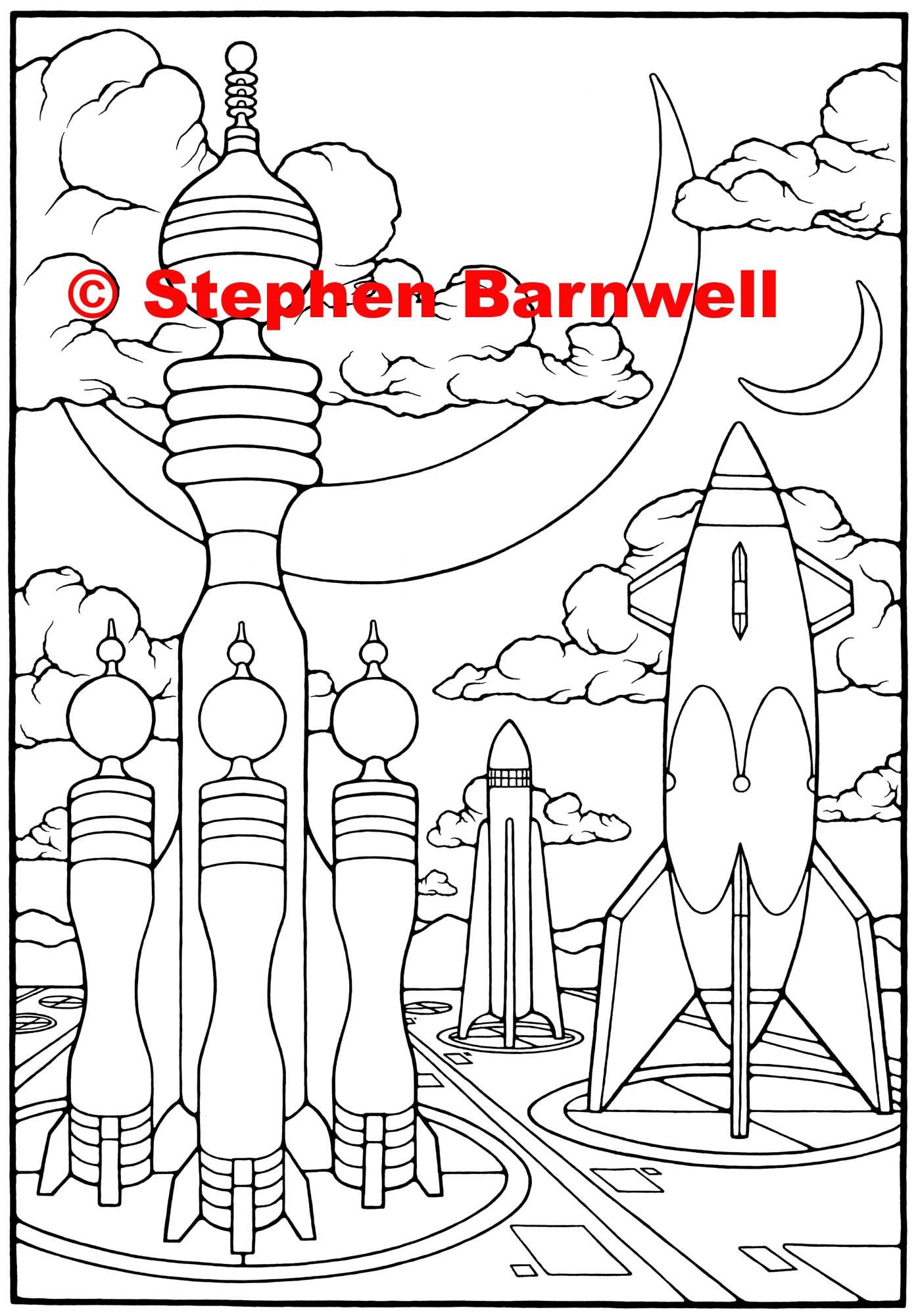 Sci Fi Coloring Page Spaceport Adult Coloring Pages Etsy