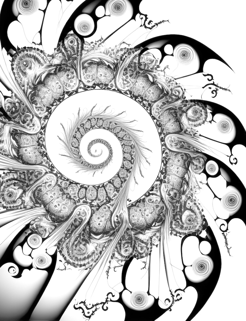 LIVING FRACTALS Coloring Book - 50 Amazing Images! - Grayscale - Adult ...