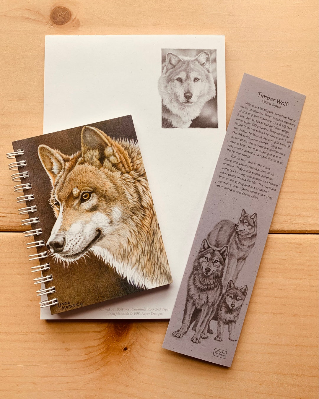 Wolf Stationery Gift Set. Wolf Lover Gift. Bookmark. Notepad. Small ...