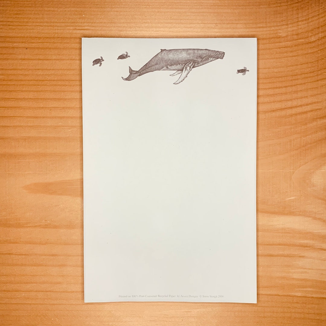 Humpback Whale Notepad for Everything. 100% PCW Recycled Paper. to Do ...