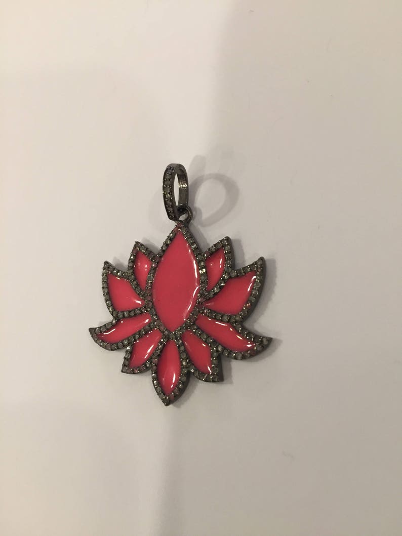 Enamel Pink Lotus Flower Pendant With Diamonds - Etsy
