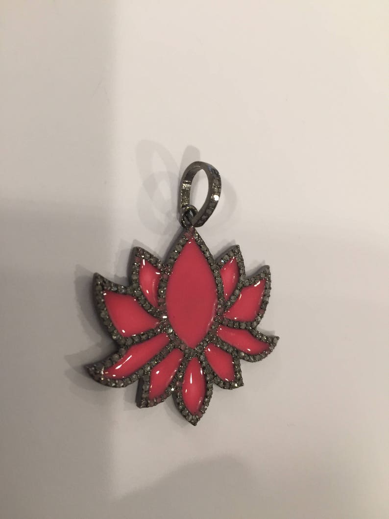 Enamel Pink Lotus Flower Pendant With Diamonds - Etsy