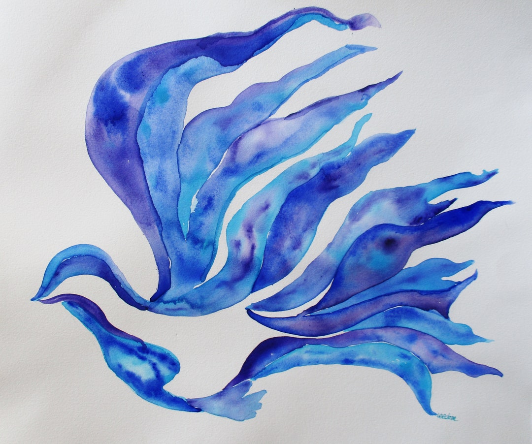 Bird Wall Art, Blue Bird Nursery, Blue Dove Painting, Original ...