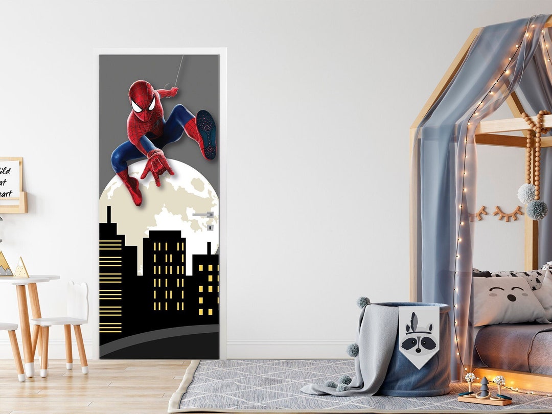 Spiderman Boys Room Door Vinyl Cover Superhero Sticker Removable Door ...