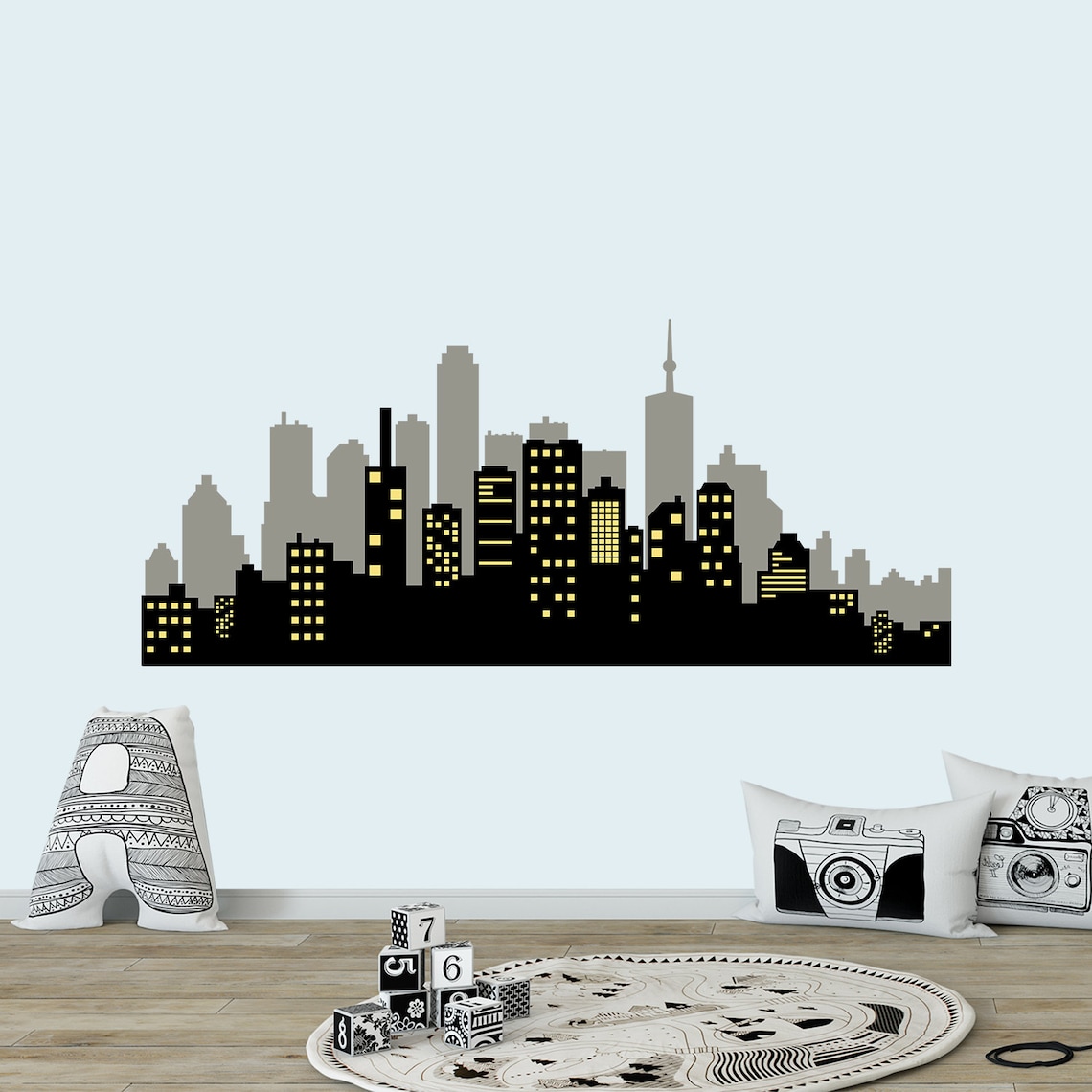 Night City Wall Decal Kids Room Superhero City Skyline Wall - Etsy
