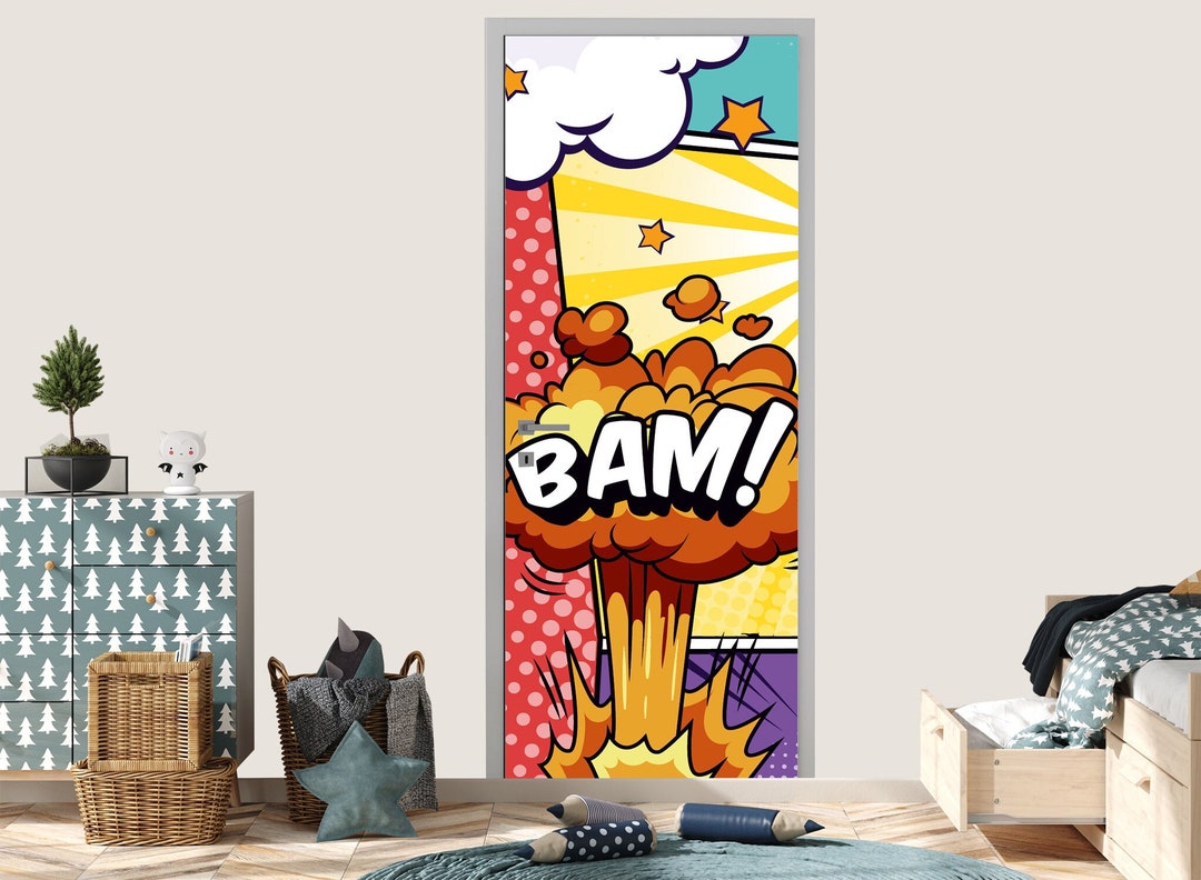 Superheroes Door Decal Boys Bedroom Comic Book Door Cover Print ...