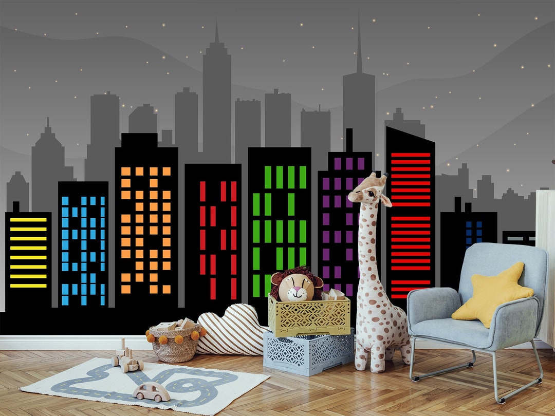 City Wallpaper Peel and Stick for Kids, Superhero Boy Room Wall Mural ...