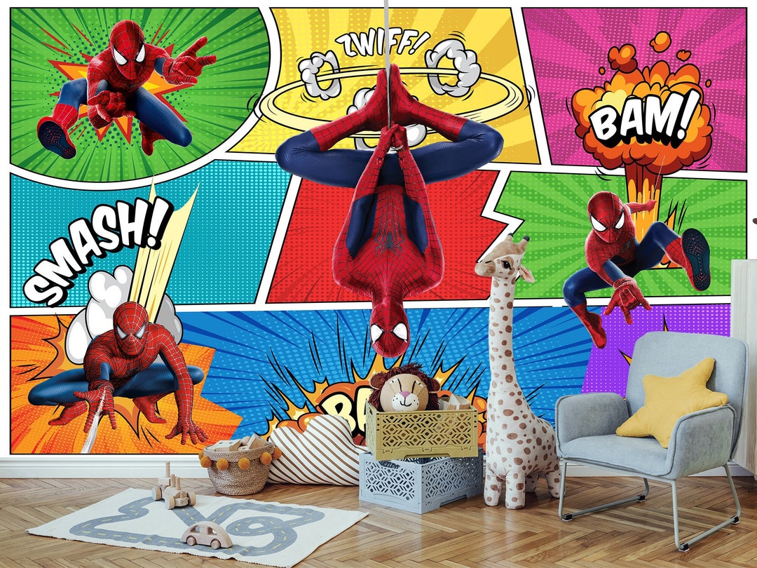 Spiderman Wallpaper for Kids Room, Superhero Peel and Stick Wallpaper ...