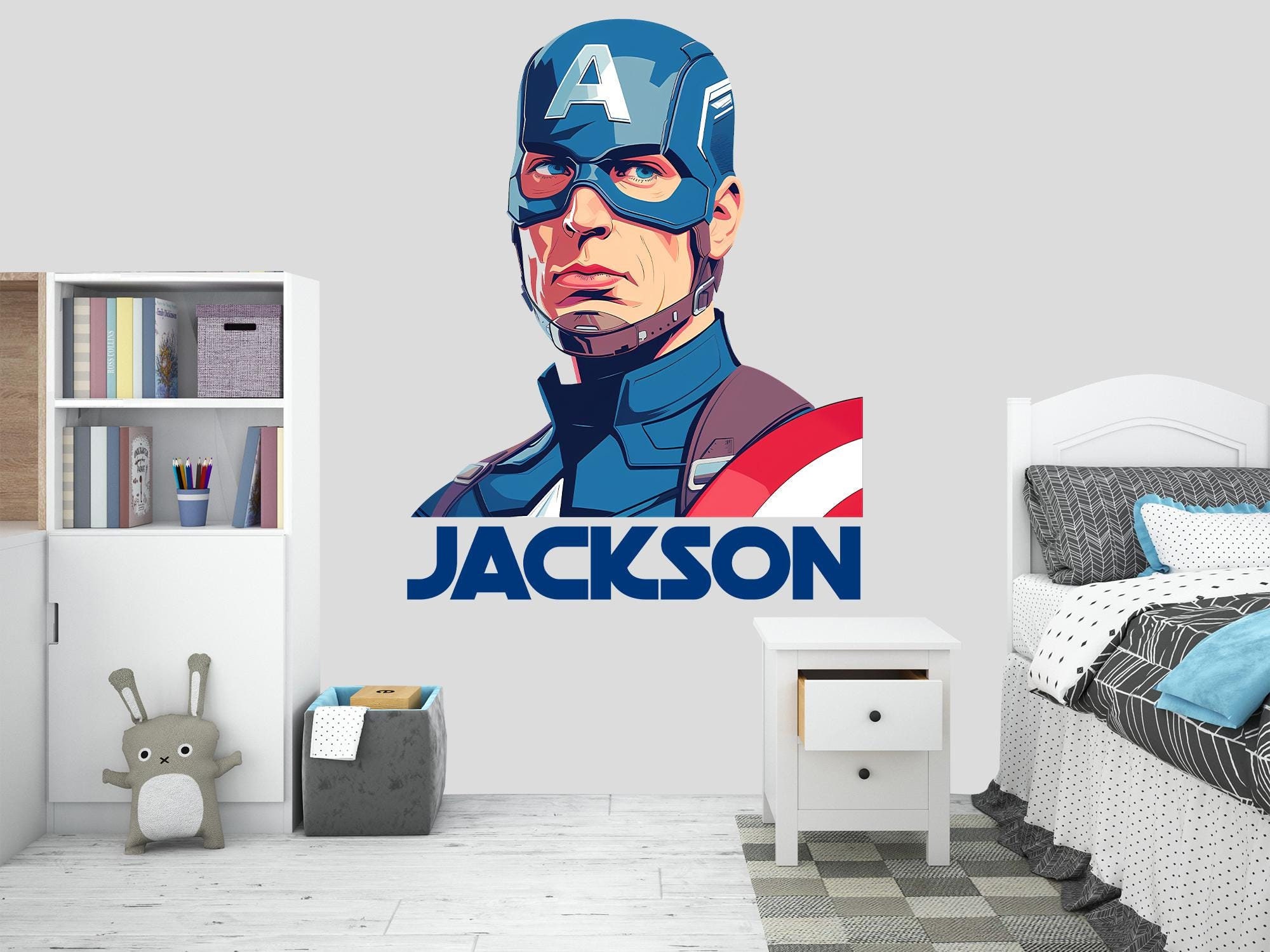Custom Captain Wall Decal, Personalized Superhero Shield Wall Sticker ...