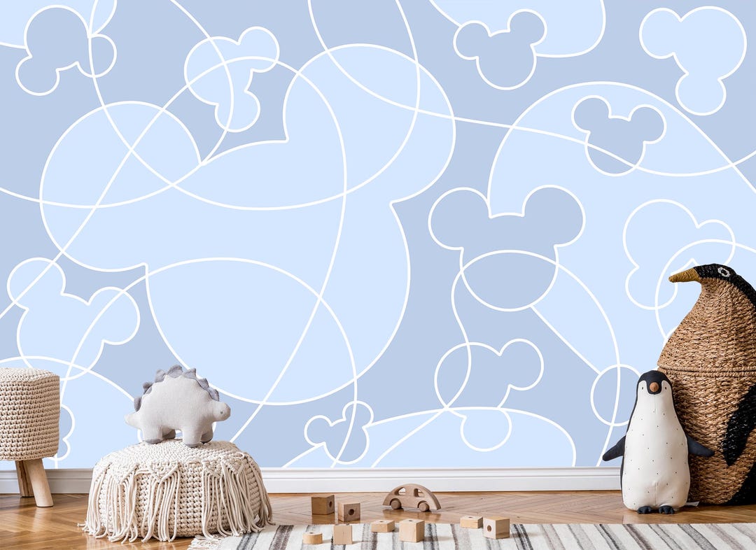 Light Blue Mickey Mouse Wallpaper for Boys Room, Modern Kids Room Wall ...