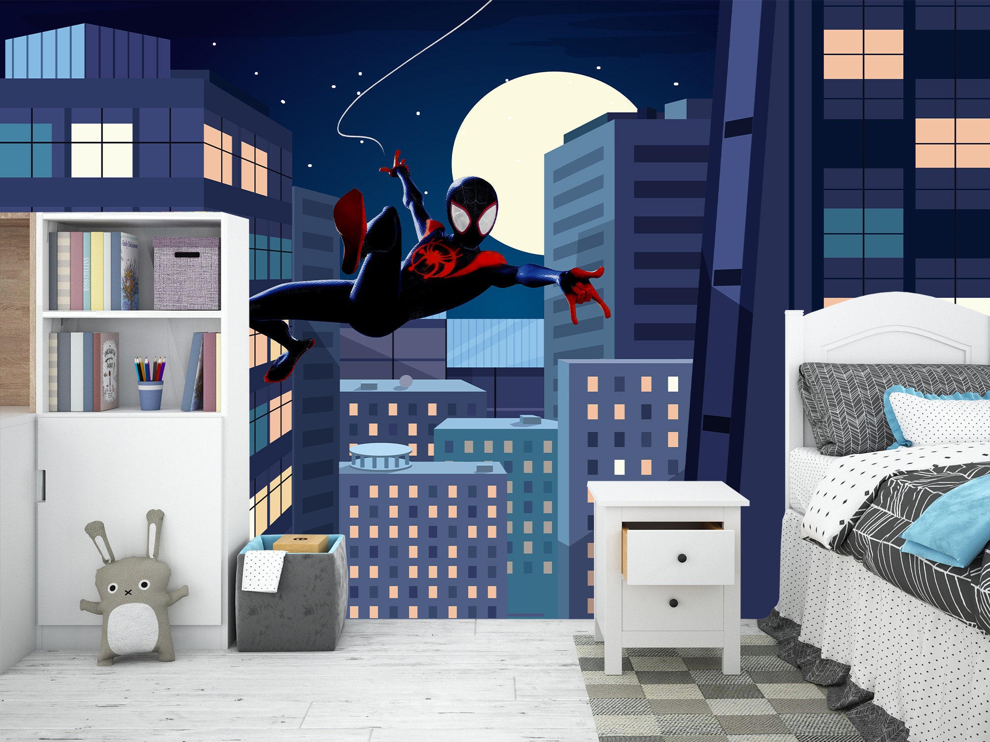 Spiderman Wallpaper Peel and Stick Kids Playroom, Miles Morales Wall ...