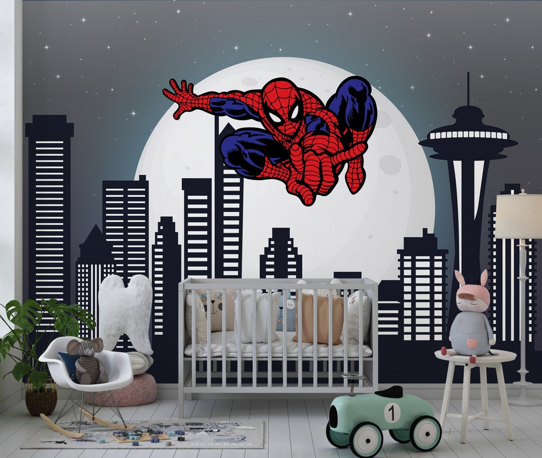Spiderman Wallpaper for Kids Room, Superhero Peel and Stick Mural ...