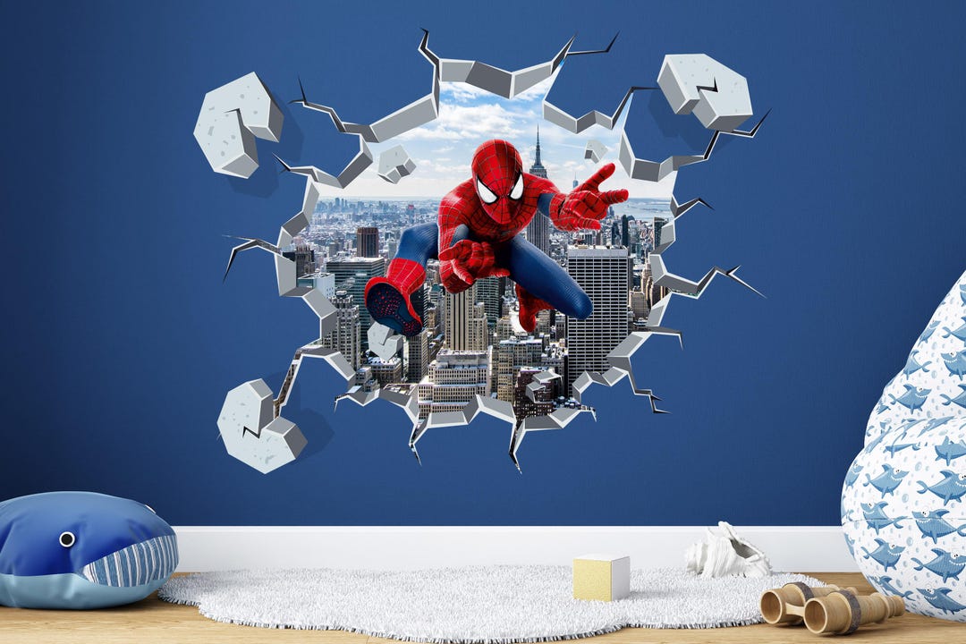 3D Spiderman Wall Decal, Breakthrough Wall Sticker, Kids Room Decor ...
