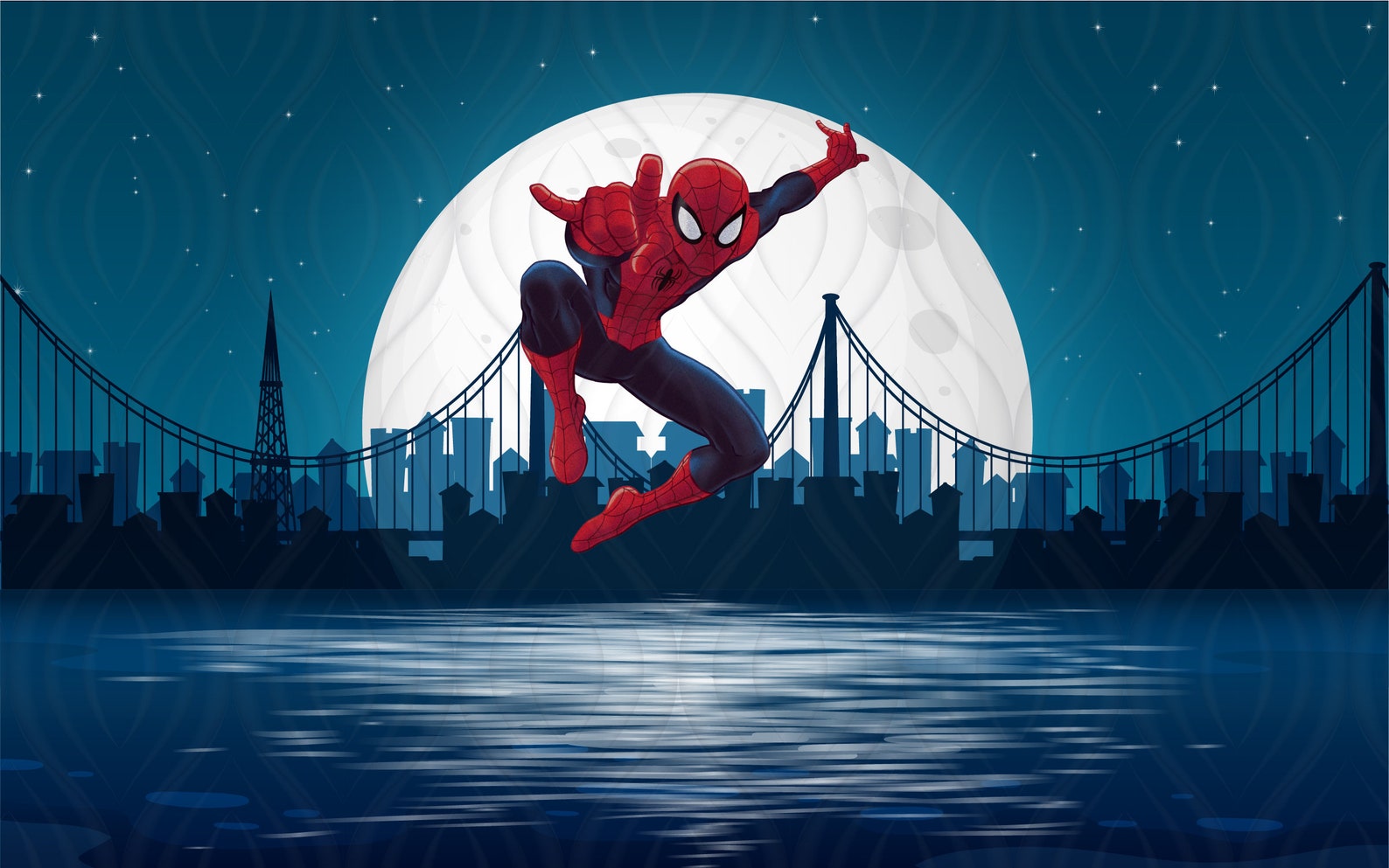 Spiderman Wallpaper for Boys Room, Night City Skyline Art Mural Kids ...