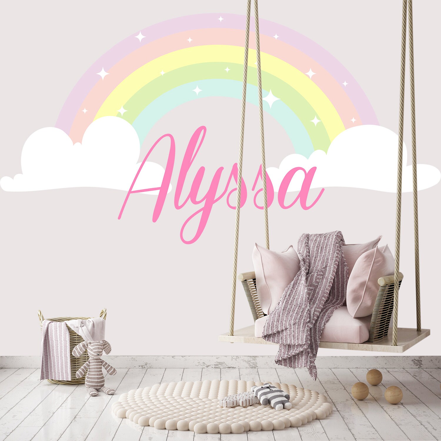 Personalized Vinyl Wall Sticker Kids. Rainbow Wall Decal Girls | Etsy