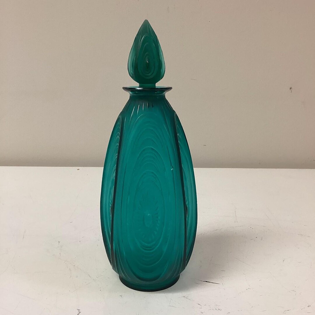 Vintage Art Deco Sabino France Signed Les Ondes Green Perfume Bottle - Etsy