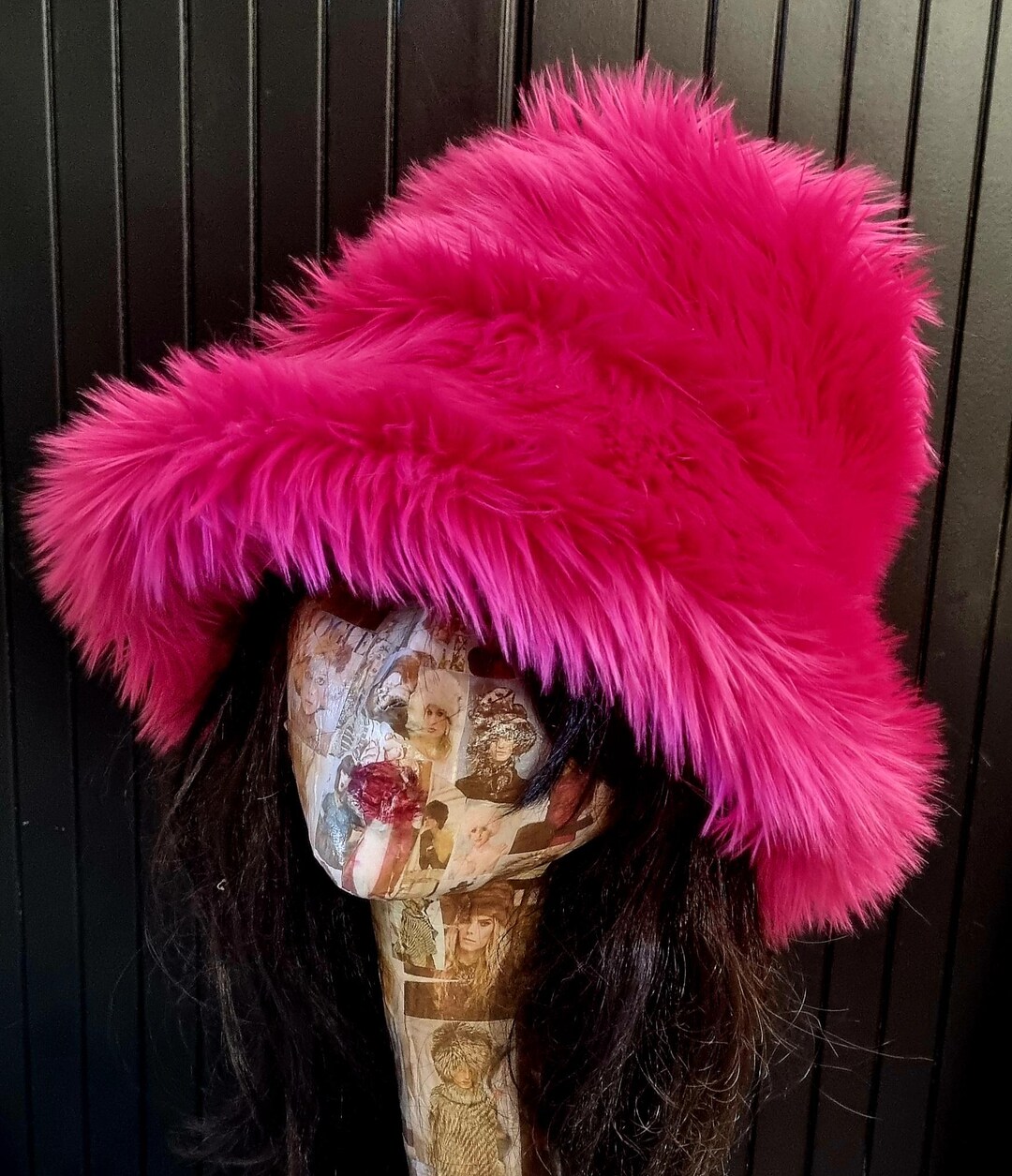 Shaggy Shocking Pink Bucket Hat-festival Hat-floppy Hat-fur Hat-fake ...