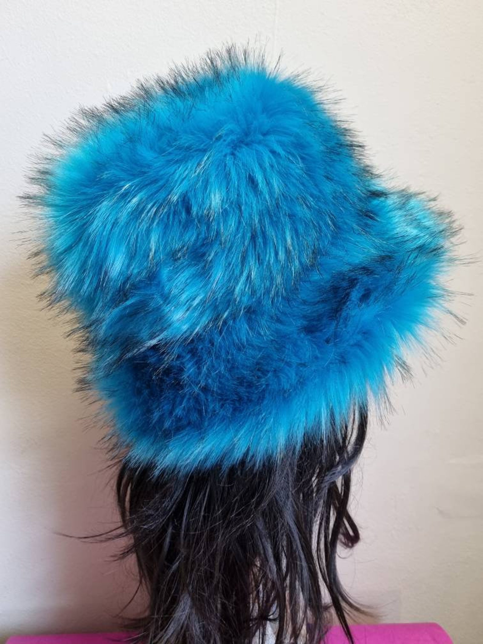 Super Fluffy Turquoise Blue Fuzzy Bucket Hat-blue Fake Fur | Etsy