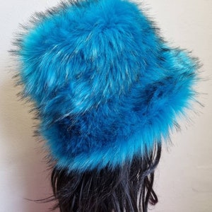 Super Fluffy Turquoise Blue Fuzzy Bucket Hat-blue Fake Fur Hat-festival ...