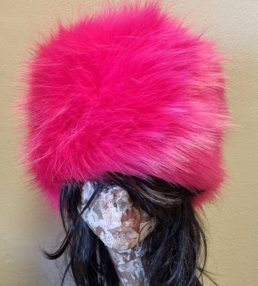 Shocking Pink Luxury Faux Fur Hat With Polar Fleece Lining Pink Fur Hat ...