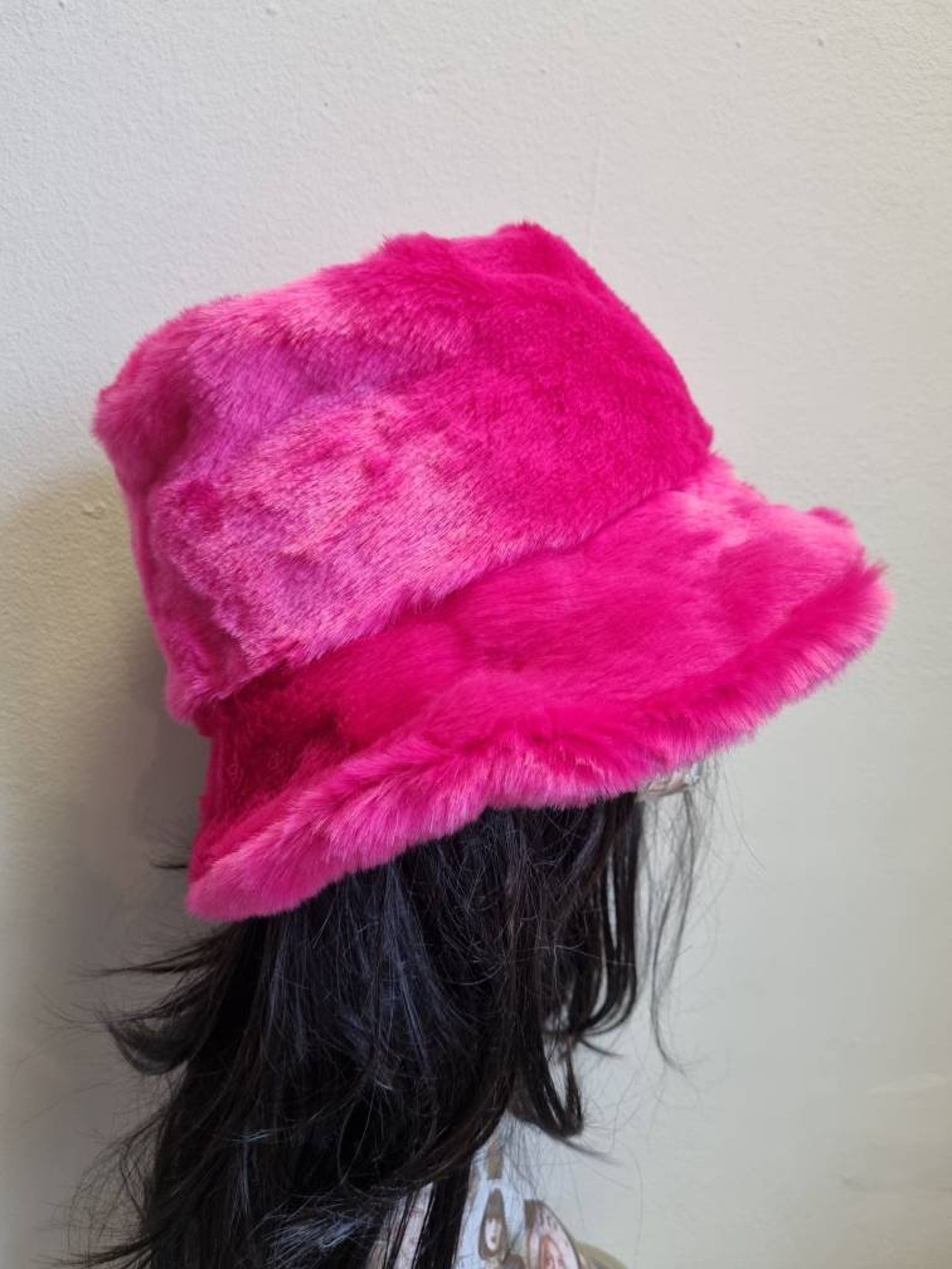 Shocking Pink Faux Fur Bucket Hat Festival Hat Floppy Hat Fur Etsy Uk
